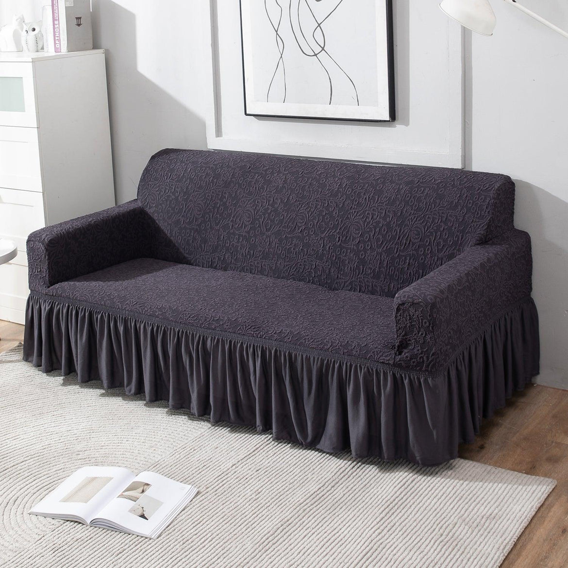 Designer Woven Jacquard Sofa Covers | Stretchable & Frilled | HOKIPO ...