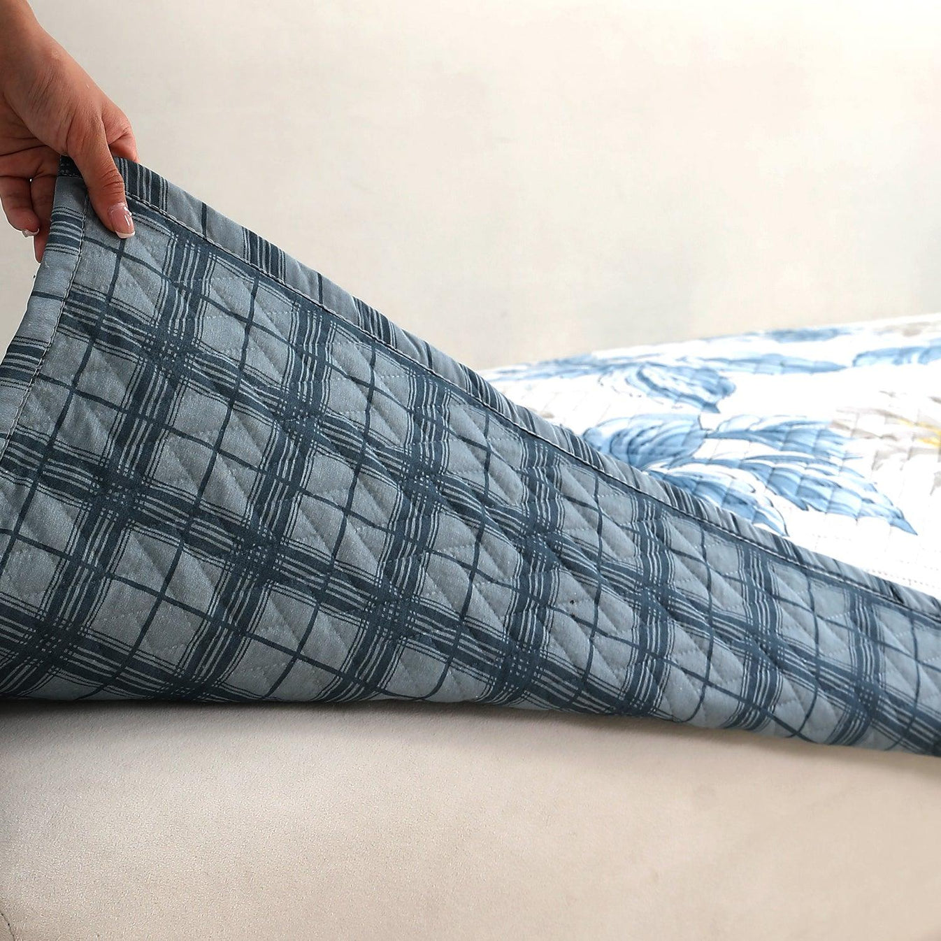 Quilted Sofa Cover Seat Mat for 1/2/3 Seater, Celadon Blue Camellia ...